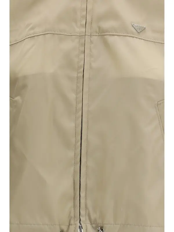 Prada Re-nylon Cropped Jacket With High Neck And Drawstring Hem - Cream
