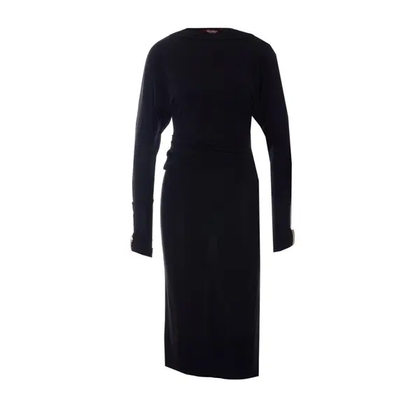 Max Mara Viscose Boatneck Long-sleeve Dress With Appliqué And Cut-out Detail - Black