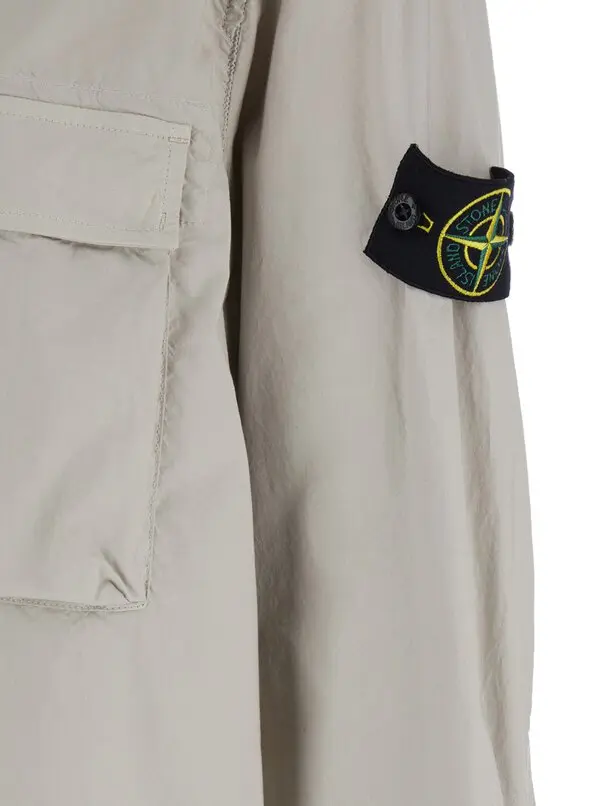 Stone Island Classic Collar Cotton Jacket With Logo Patch