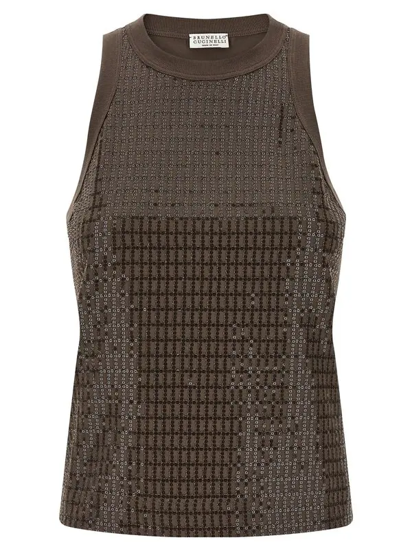 Brunello Cucinelli Dazzling Check Embroidery Sequined Top
