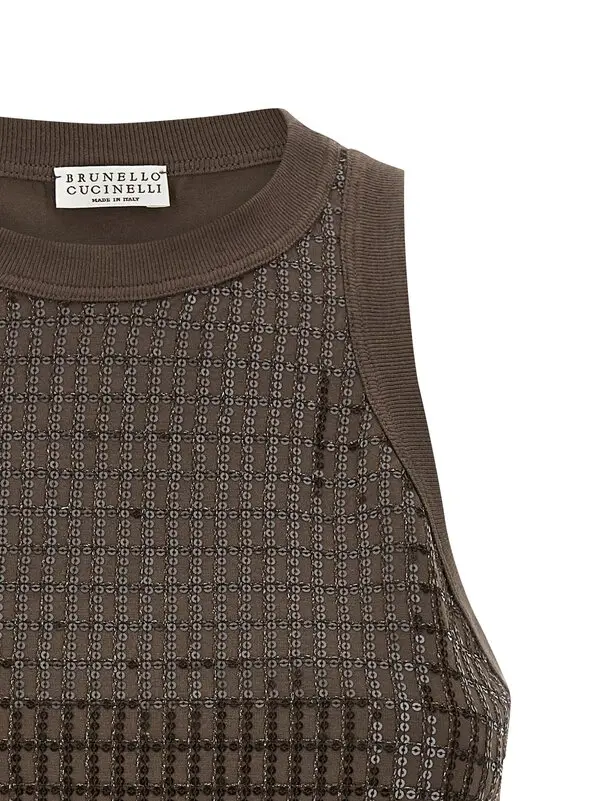 Brunello Cucinelli Dazzling Check Embroidery Sequined Top