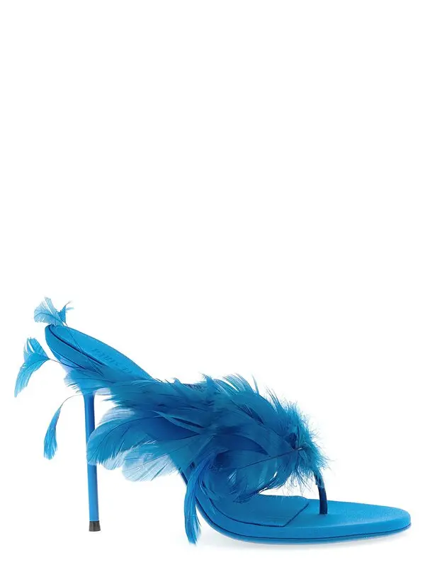 Paris Texas Lidia Feather Thong Mules - Blue