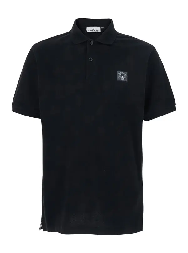 Stone Island Black Polo Shirt With Classic Collar And Patch Logo On The Front In Cotton For - Multicolor