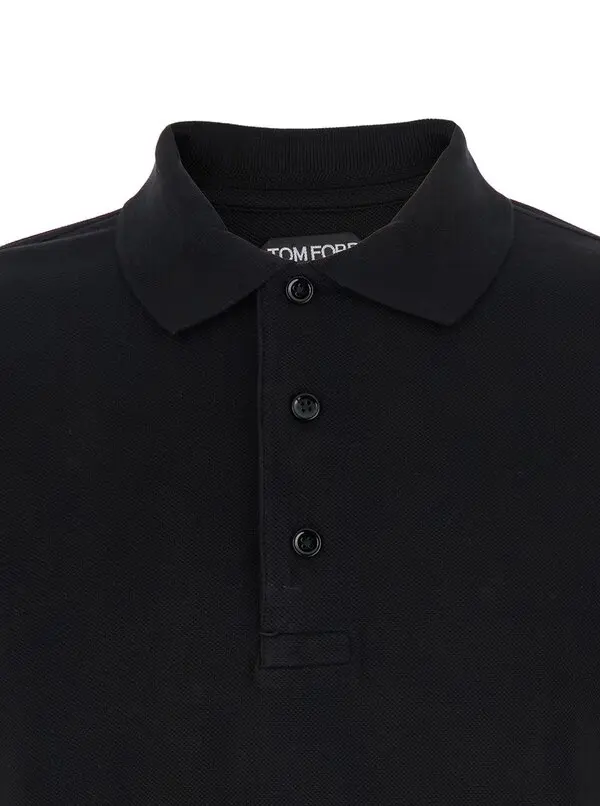 TOM FORD Polo Shirt With Classic Collar In Cotton Blend - Black