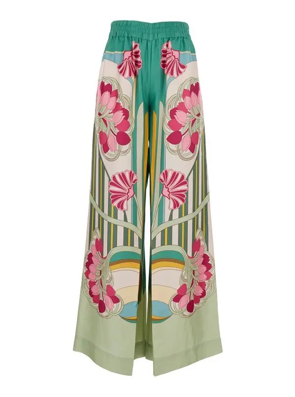 La DoubleJ Palazzo Pants With Floral Print In Silk