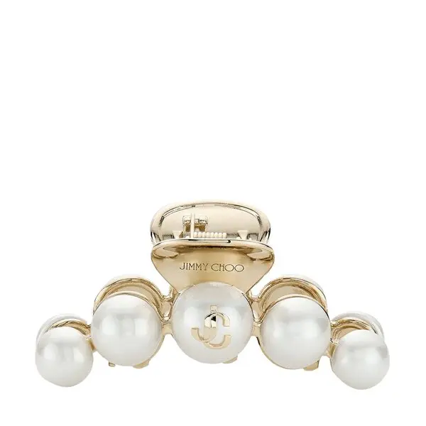 JIMMY CHOO Claw Clip With Pearls And Logo - White