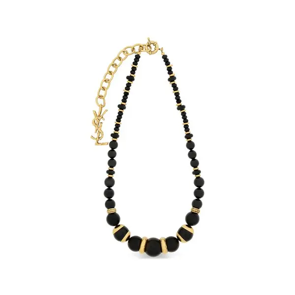 Saint Laurent Beaded Logo Pendant Necklace - Gold