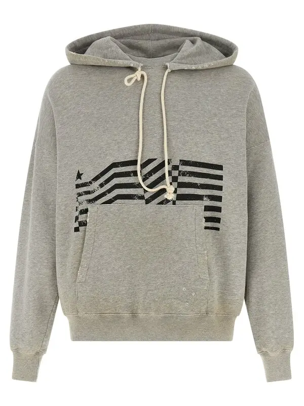 GOLDEN GOOSE Journey" Mélange Cotton Hoodie With Watercolor Effect Print - Gray