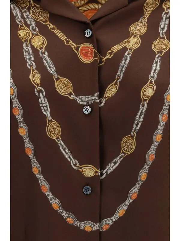 Versace Chain Print Buttoned Shirt - Brown