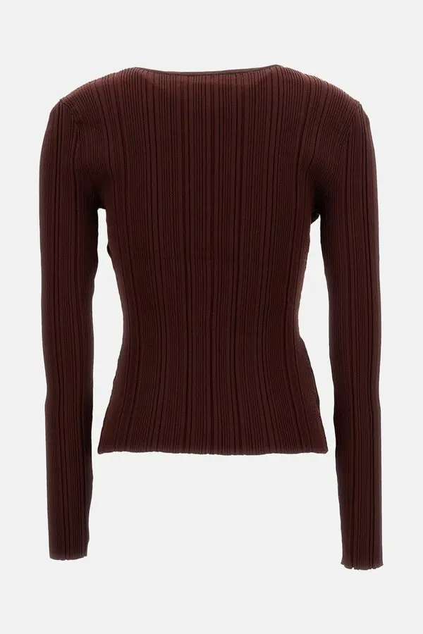 SELF-PORTRAIT Lace Trimmed Ribbed Knit V-neck Top