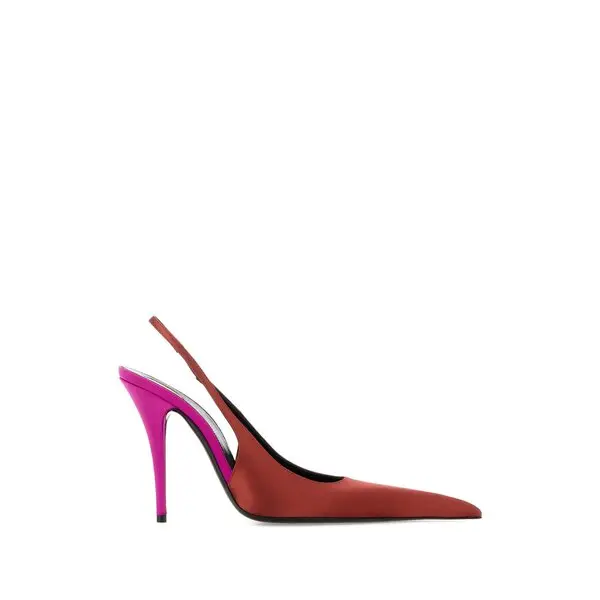 Saint Laurent Slingback Pointed Toe High Heel Shoes - Red