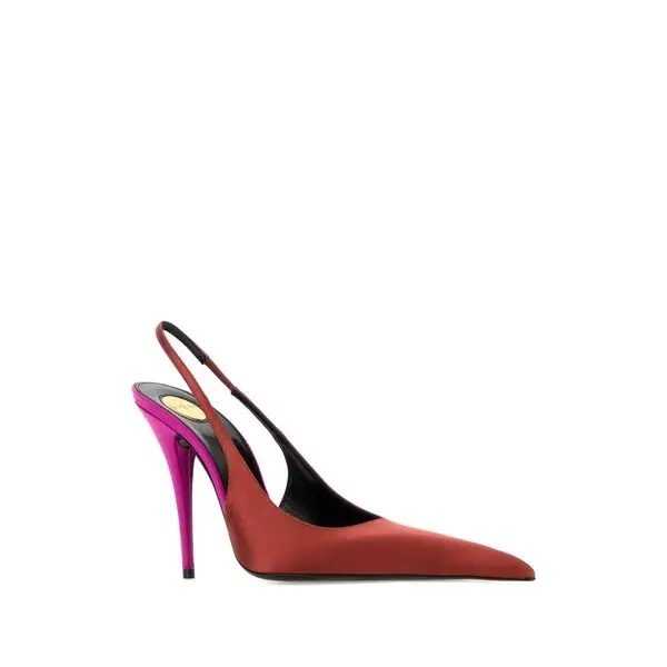 Saint Laurent Slingback Pointed Toe High Heel Shoes - Red