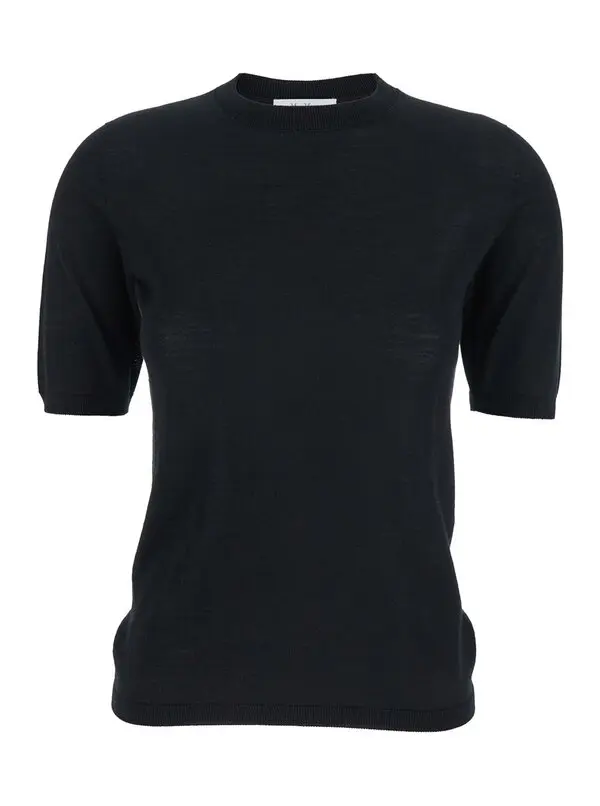 Max Mara Gerico Wool Crewneck Sweater With Short Sleeves - Black