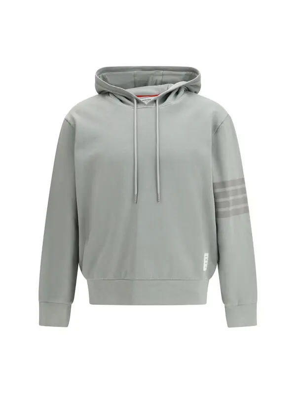 Thom Browne Cotton Hoodie With Sporty Stripes - Gray