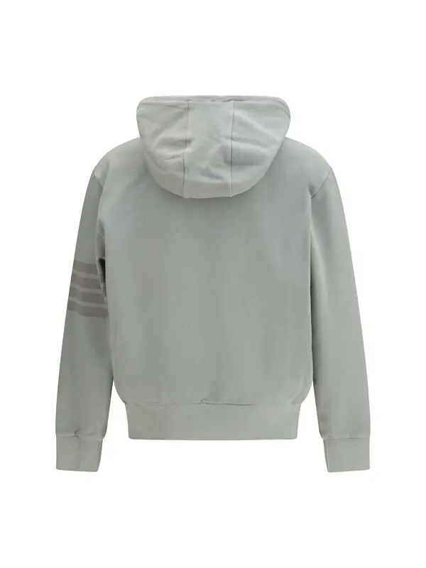 Thom Browne Cotton Hoodie With Sporty Stripes - Gray