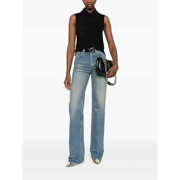 Saint Laurent Sleeveless Polo Top - Black