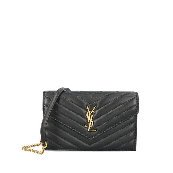 Saint Laurent Quilted Chevron Wallet On Chain - Black