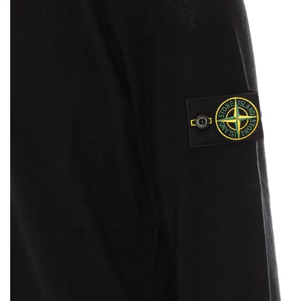 Stone Island Logo Detail Crew Neck Long Sleeve Sweater - Black