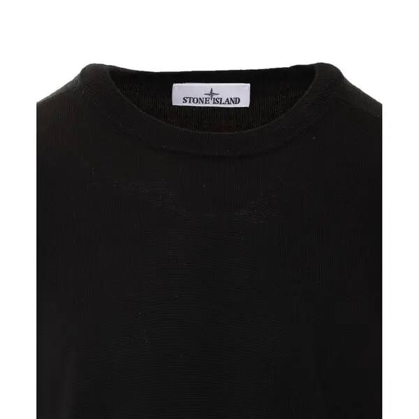 Stone Island Logo Detail Crew Neck Long Sleeve Sweater - Black