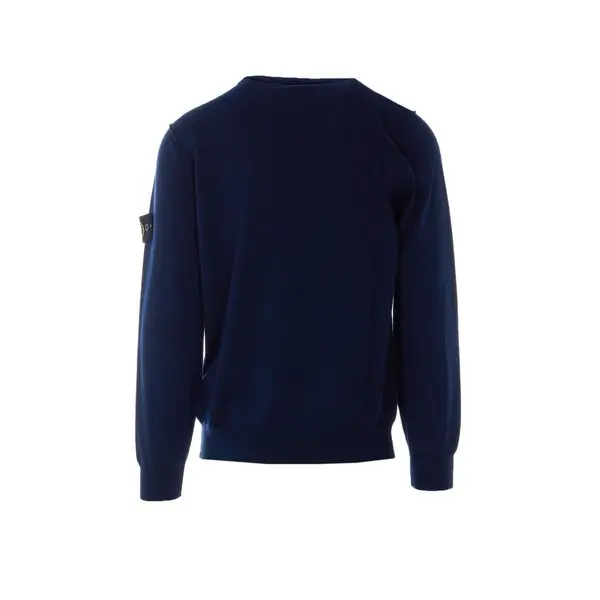 Stone Island Logo Detail Crew Neck Long Sleeve Sweater - Blue