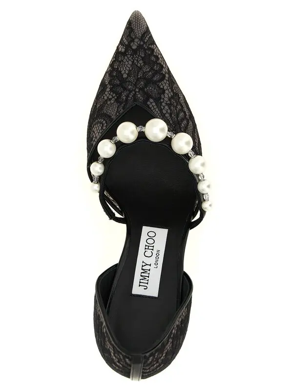 JIMMY CHOO Aurelie Lace Pointed Pumps With Pearl Embellishments