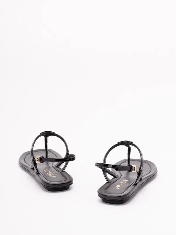 Prada Patent Leather Flat Sandals With Triangle Logo - Multicolor