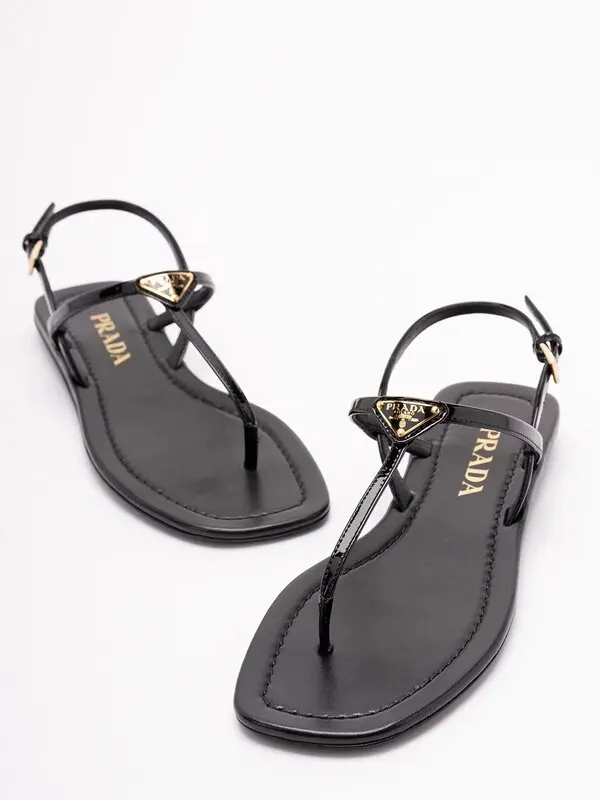Prada Patent Leather Flat Sandals With Triangle Logo - Multicolor