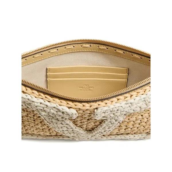 Valentino Garavani Raffia Clutch With Vlogo Signature - Cream