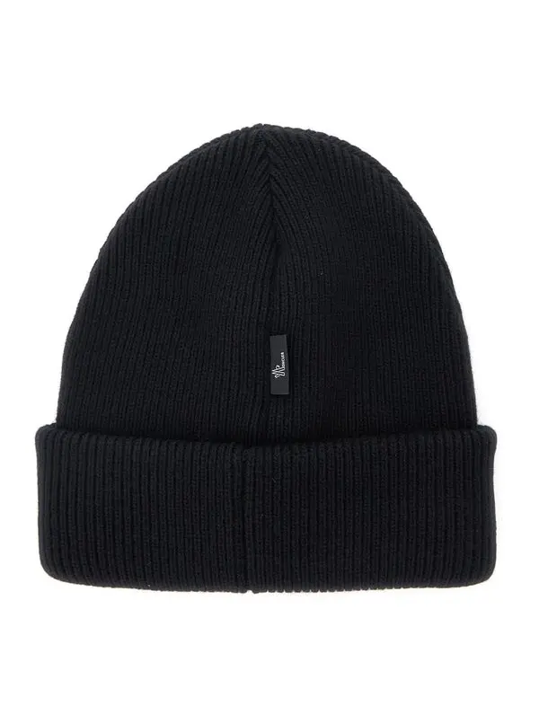 Moncler Wool Beanie With Logo Patch - Black