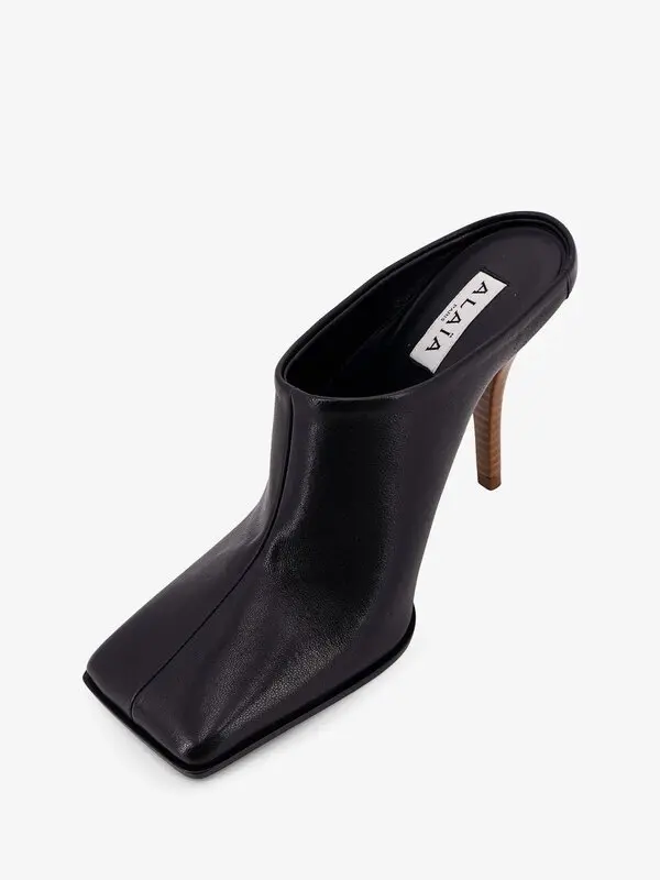 Alaïa Black Leather Square Toe Stiletto Mules