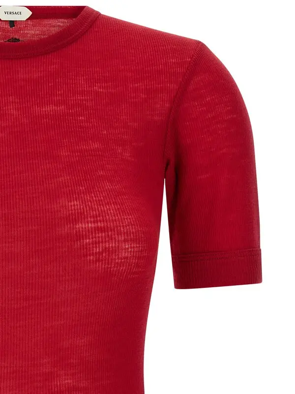 Versace Medusa Logo Ribbed T-shirt - Red