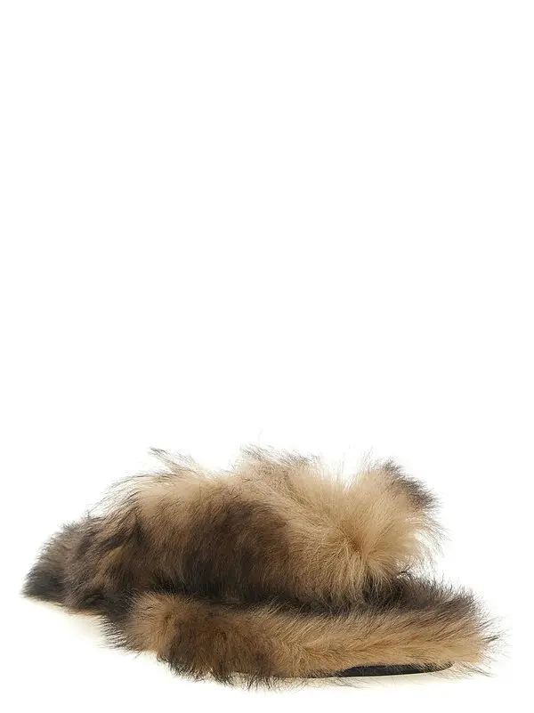 Dolce & Gabbana Long-haired Sheepskin Flip-flop Sandals