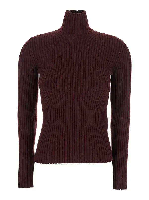 Max Mara Bordeaux Ribbed Wool Blend Turtleneck Sweater - Multicolor