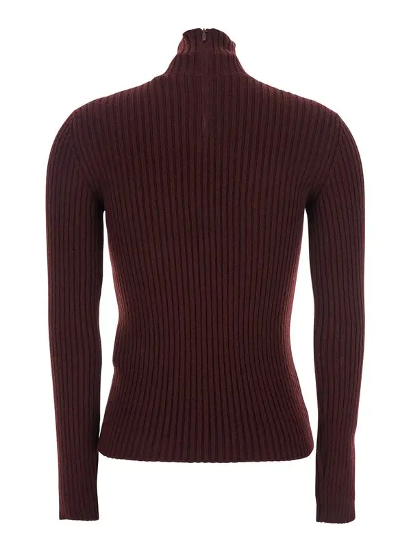 Max Mara Bordeaux Ribbed Wool Blend Turtleneck Sweater - Multicolor