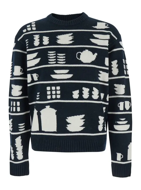JW Anderson Wool Crewneck Sweater With Tableware Motif - Multicolor