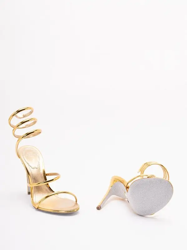 Rene Caovilla Gold Tone Stiletto Sandals - Multicolor