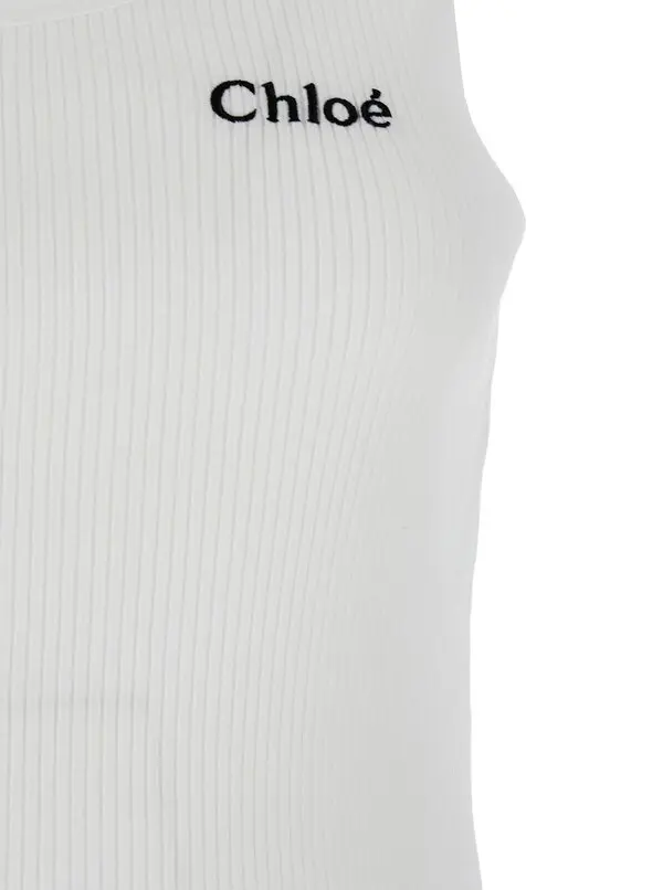 Chloé White Cotton Embroidered Logo Tank Top - Multicolor