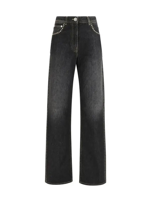 Versace Embellished Straight Leg Jeans - Black