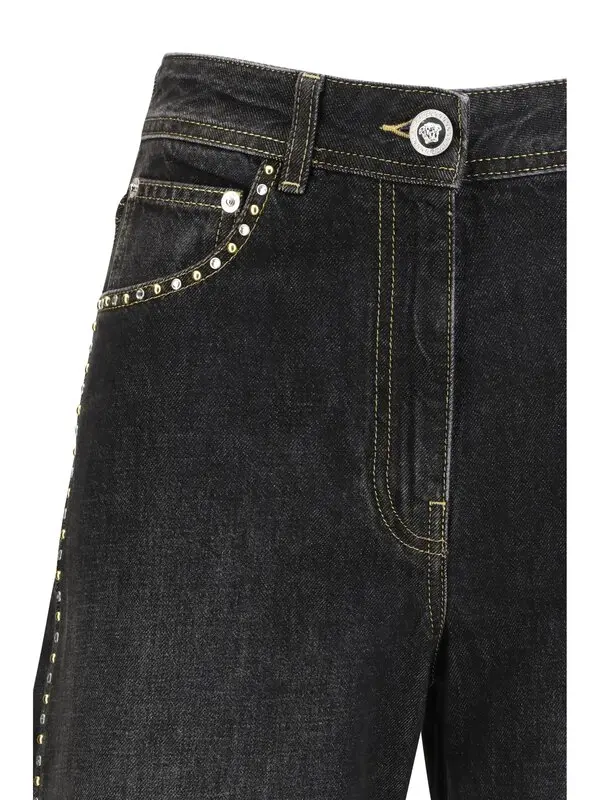 Versace Embellished Straight Leg Jeans - Black
