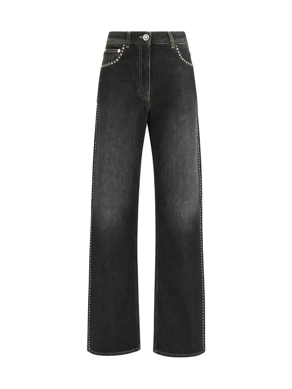 Versace Embellished Straight Leg Jeans - Black