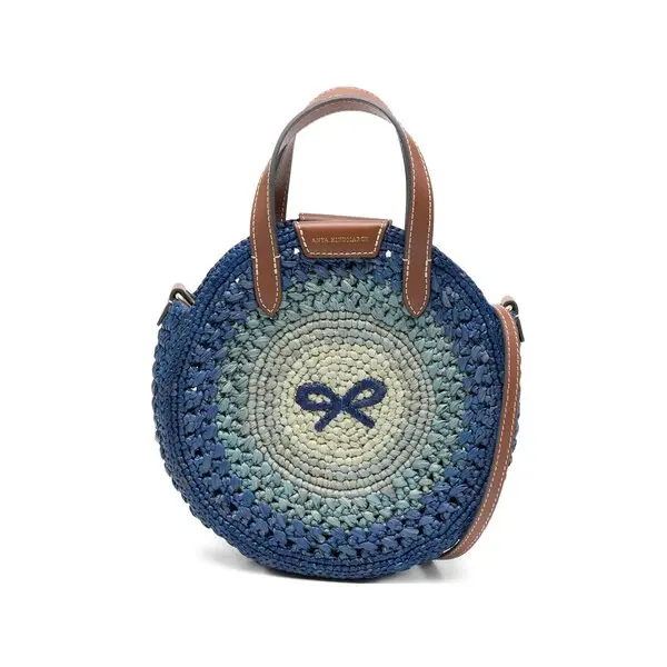 ANYA HINDMARCH Woven Raffia Tote Bag With Bow Detail - Blue