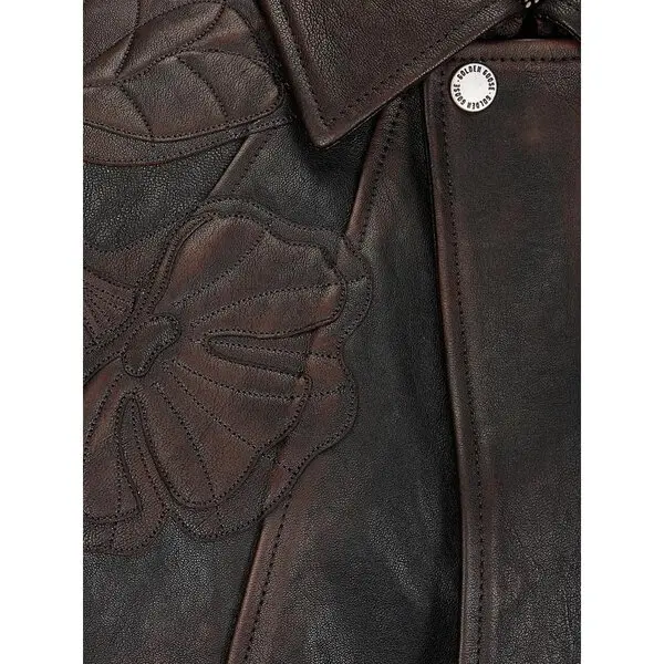 GOLDEN GOOSE Leather Appliqued Bomber Jacket - Black