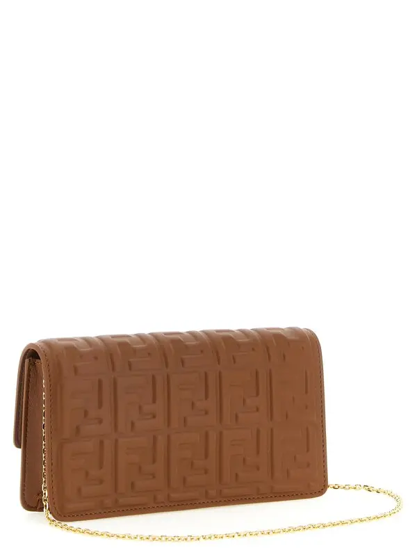 Fendi Baguette Wallet On Chain - Brown