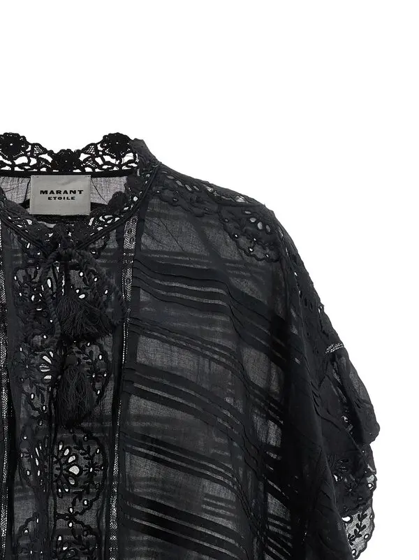 Isabel Marant Étoile Payton' Lace Insert Cotton Top - Black