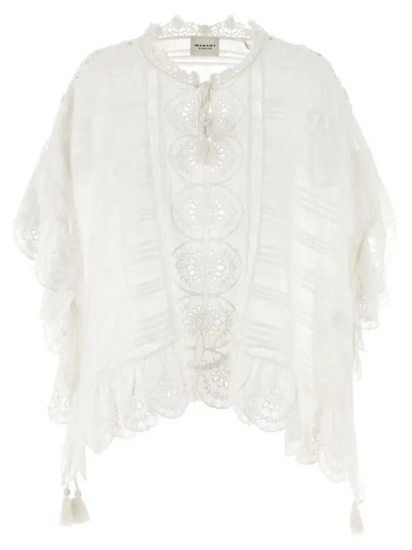 Isabel Marant Étoile Payton' Lace Insert Cotton Top - White