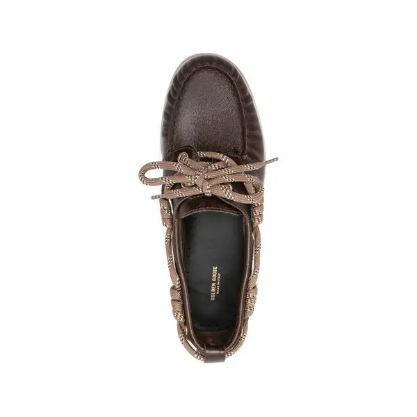 GOLDEN GOOSE Leather Loafers With Decorative Laces - Brown