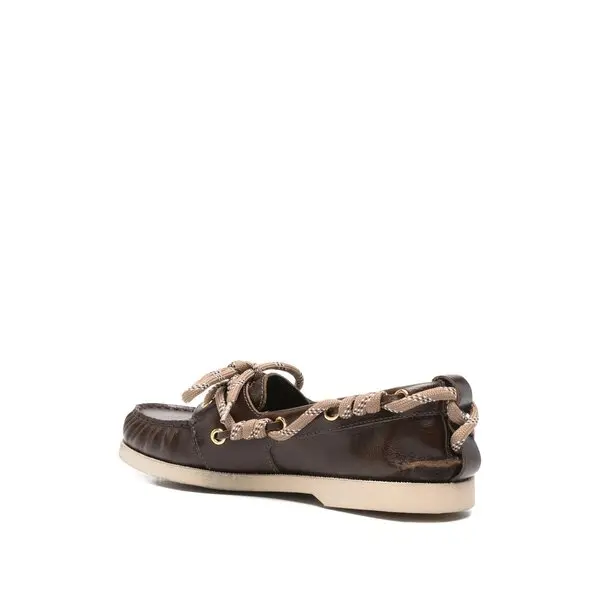 GOLDEN GOOSE Leather Loafers With Decorative Laces - Brown