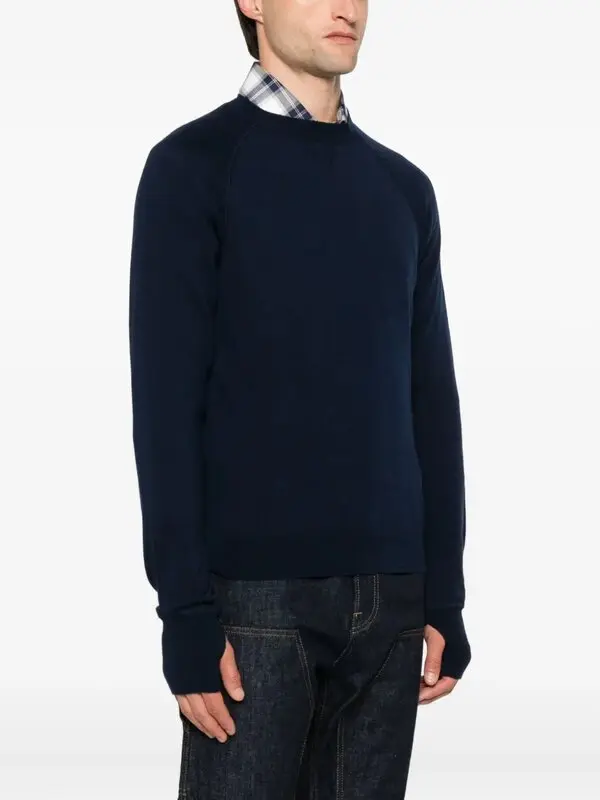 Eleventy Navy Wool Crewneck Sweater - Blue