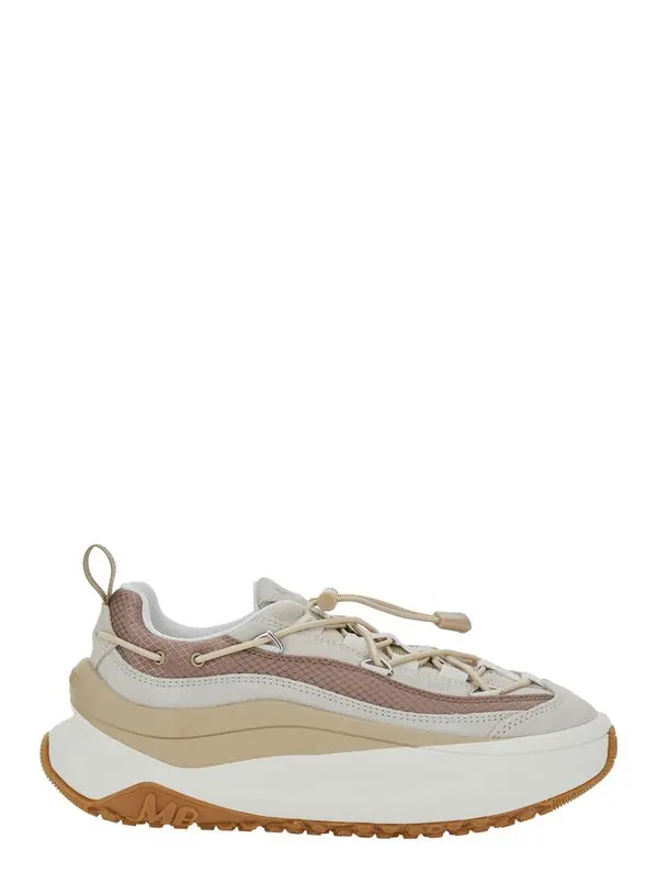 Moon Boot Moon 247" Beige Leather And Fabric Blend Low Top Sneakers - Multicolor