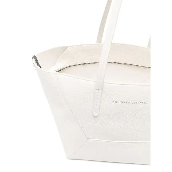 Brunello Cucinelli Grained Leather Tote Bag - Cream